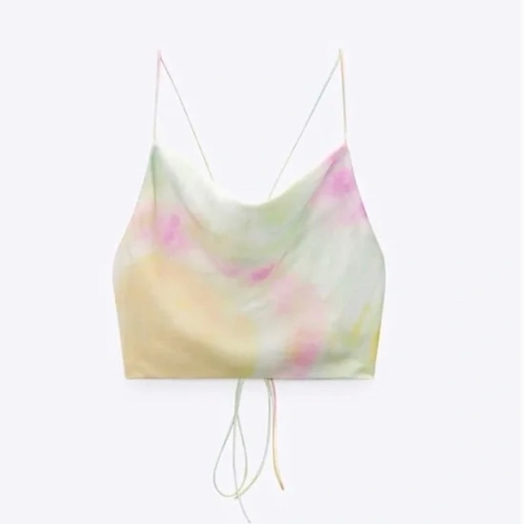 Zara | Tops | Zara Satin Effect Tie Dye Rainbow Multicolor Crop Top ...